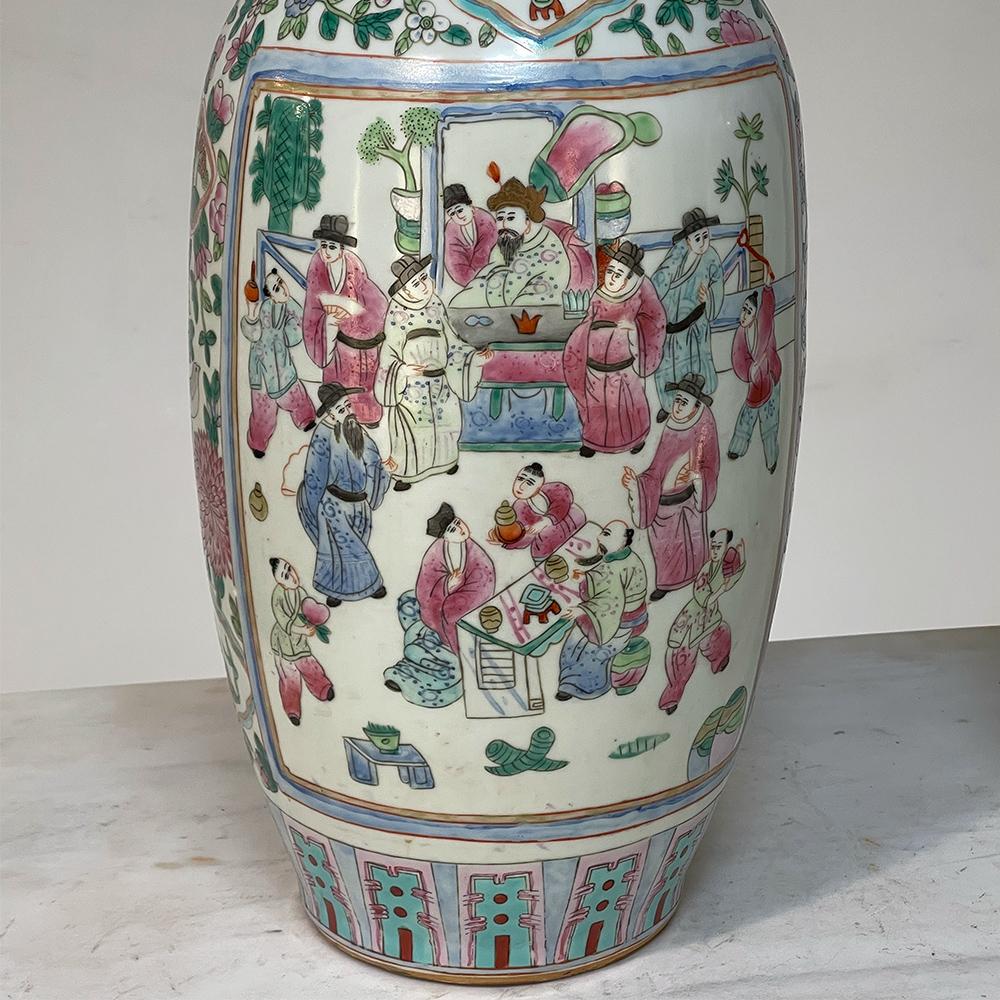 Pair Antique Chinese Hand-Painted Vases For Sale at 1stDibs