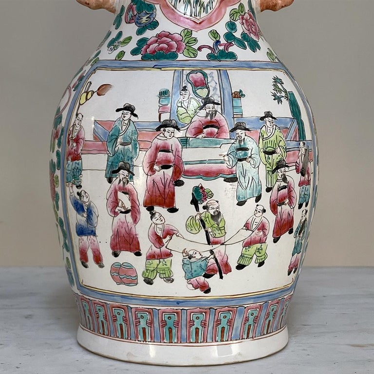 Pair Antique Chinese Hand-Painted Vases For Sale at 1stDibs