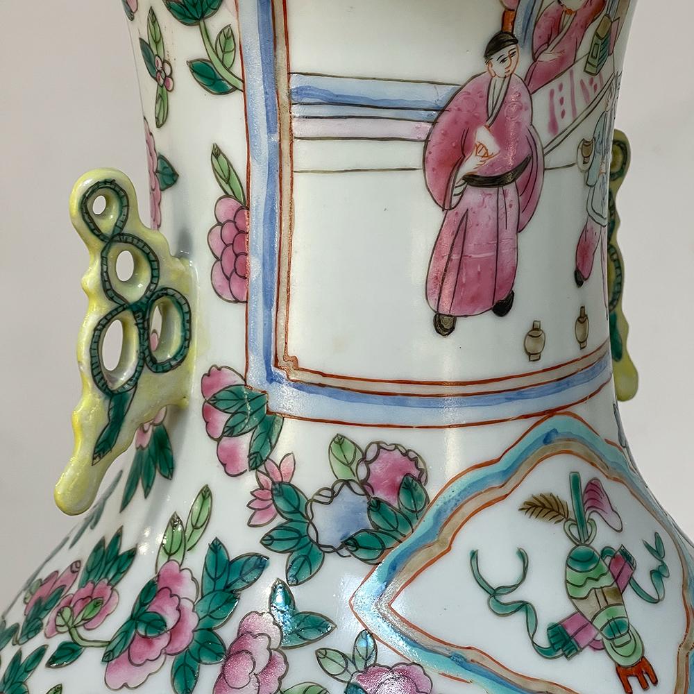 Pair Antique Chinese Hand-Painted Vases For Sale at 1stDibs