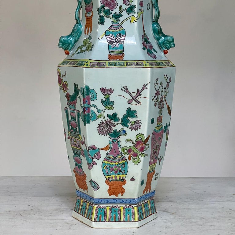 Pair Antique Chinese Hand-Painted Vases For Sale at 1stDibs