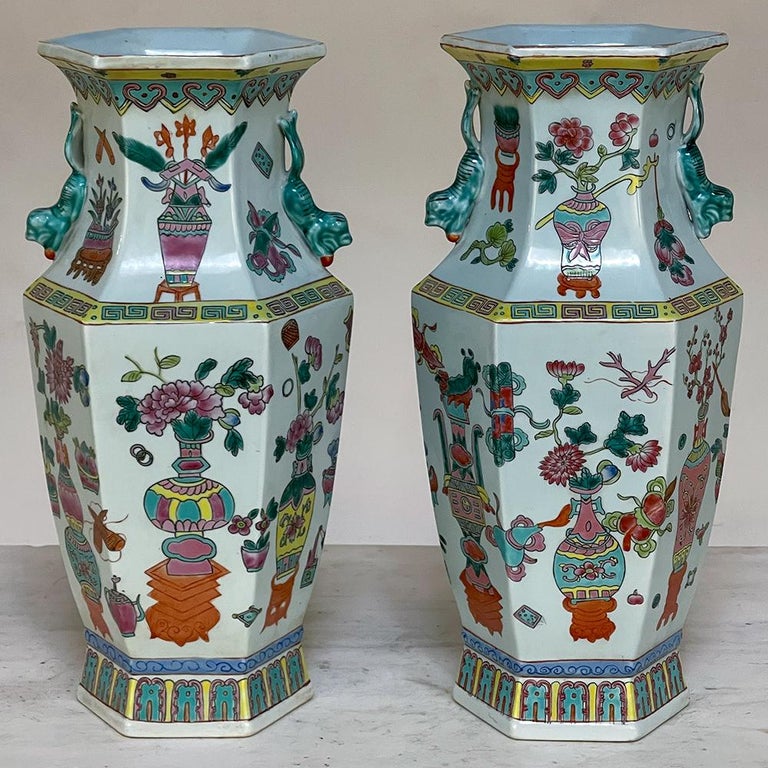 Pair Antique Chinese Hand-Painted Vases For Sale at 1stDibs