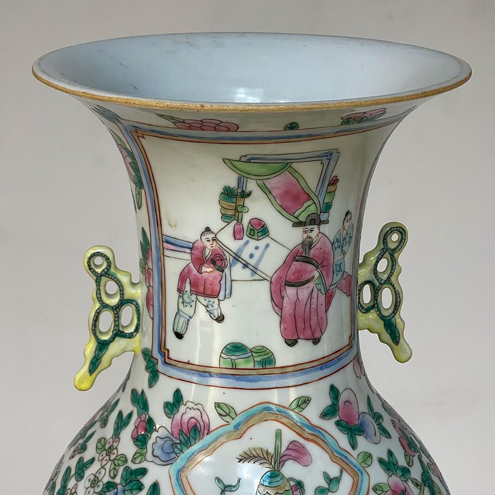 Pair Antique Chinese Hand-Painted Vases For Sale at 1stDibs