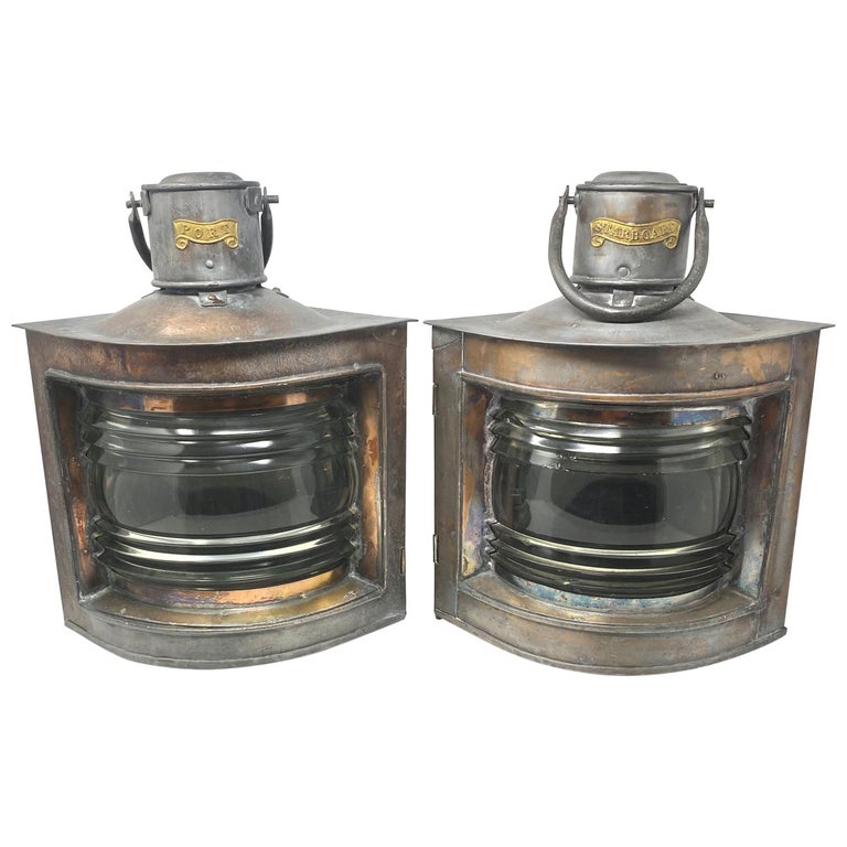 Pair of Antique Copper Clad Tin Ship's Lanterns, circa 1940 at 1stDibs