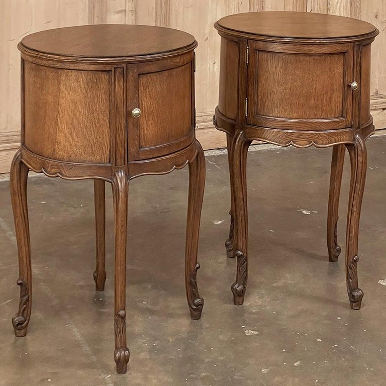 Pair Antique Country French Louis XV Round Nightstands For Sale at 1stDibs