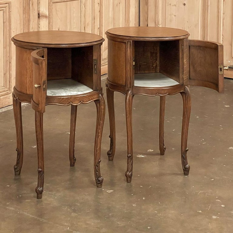Pair Antique Country French Louis XV Round Nightstands For Sale at 1stDibs