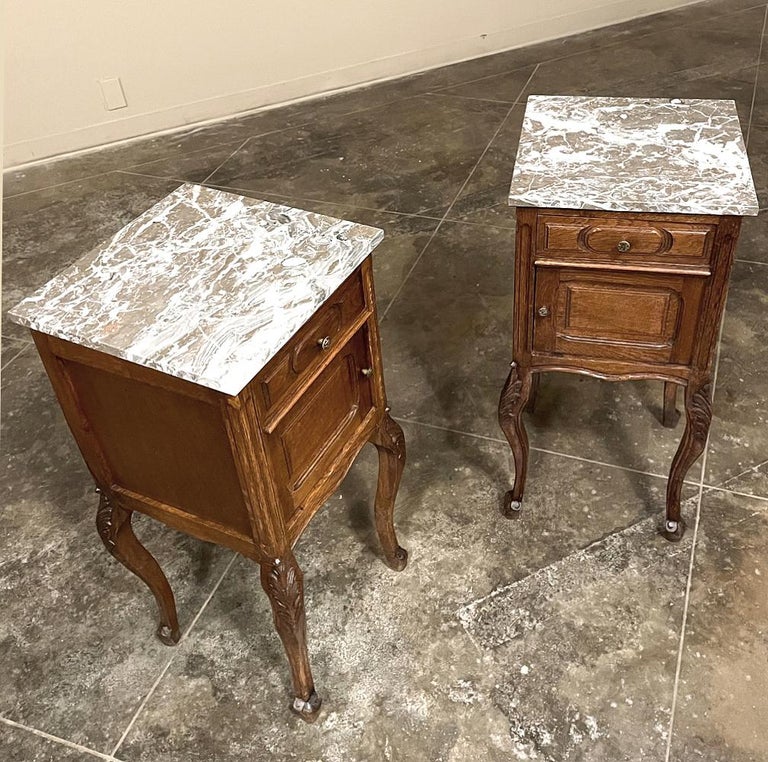 Pair Antique Country French Marble Top Nightstands For Sale at 1stDibs
