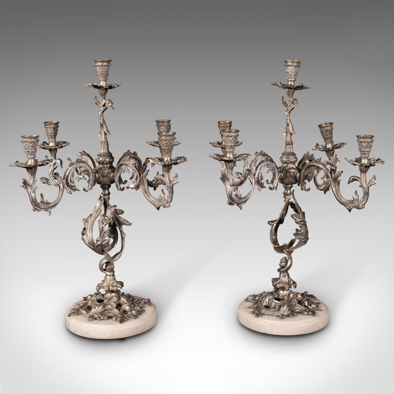 Pair, Antique Decorative Candelabra, French, Centrepiece Candlesticks ...