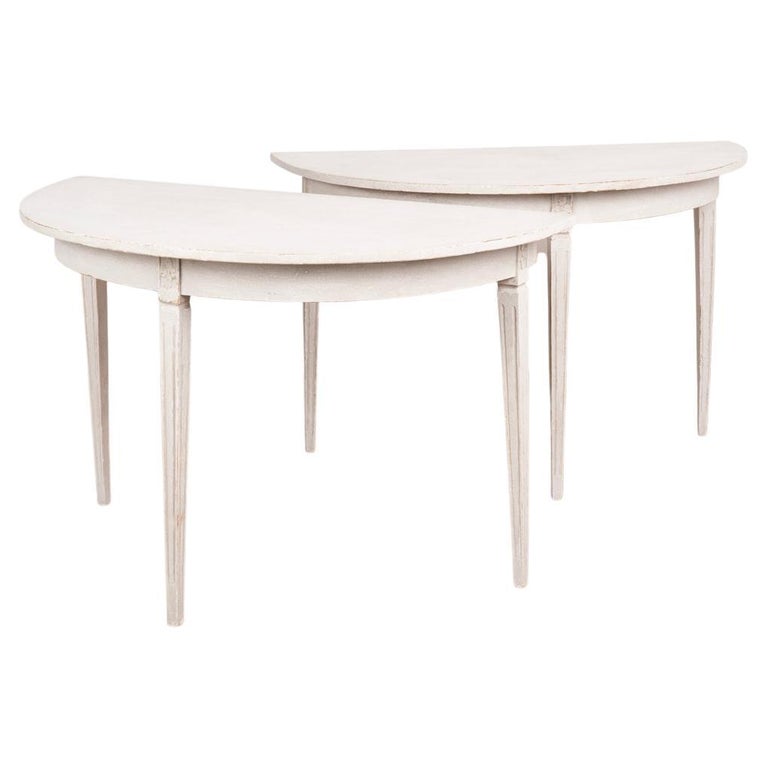 Pair, Antique Demi Lune Side Tables Painted Gray, Sweden circa 1880 For ...