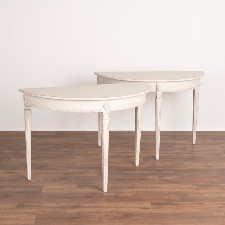 Pair, Antique Demi Lune Side Tables Painted White, from Sweden For Sale ...