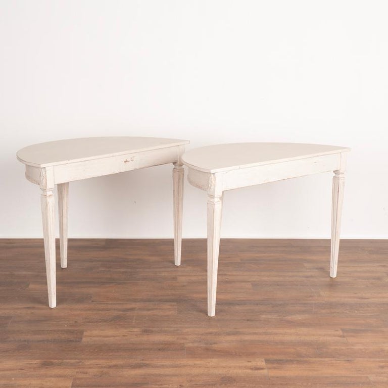 Pair, Antique Demi Lune Side Tables Painted White, from Sweden For Sale ...