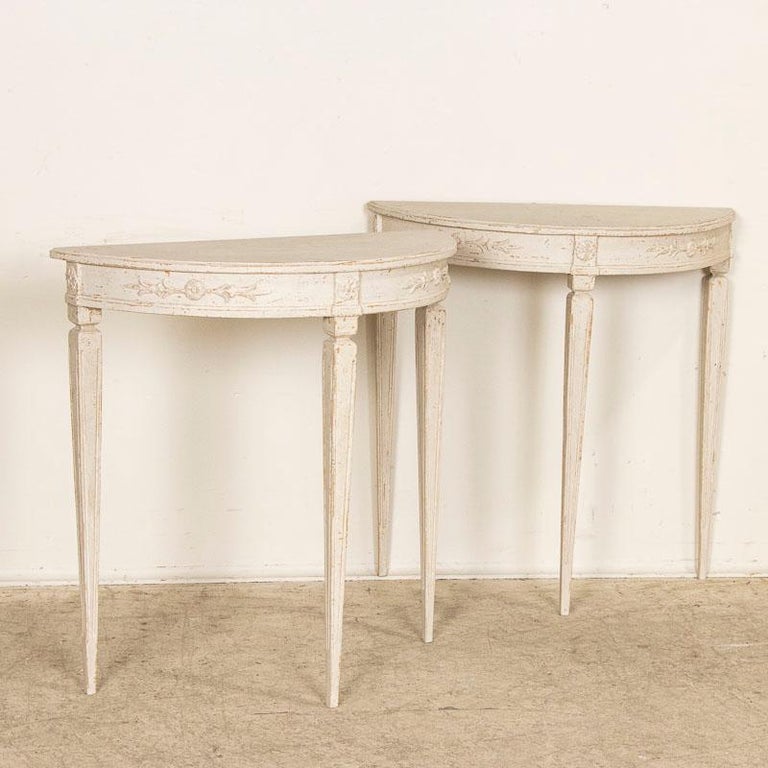 Pair, Demi-Lune Tables Painted White, Sweden Circa For Sale at 1stDibs