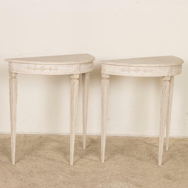 Pair, Demi-Lune Tables Painted White, Sweden Circa For Sale at 1stDibs