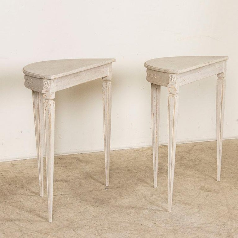 Pair, Demi-Lune Tables Painted White, Sweden Circa For Sale at 1stDibs