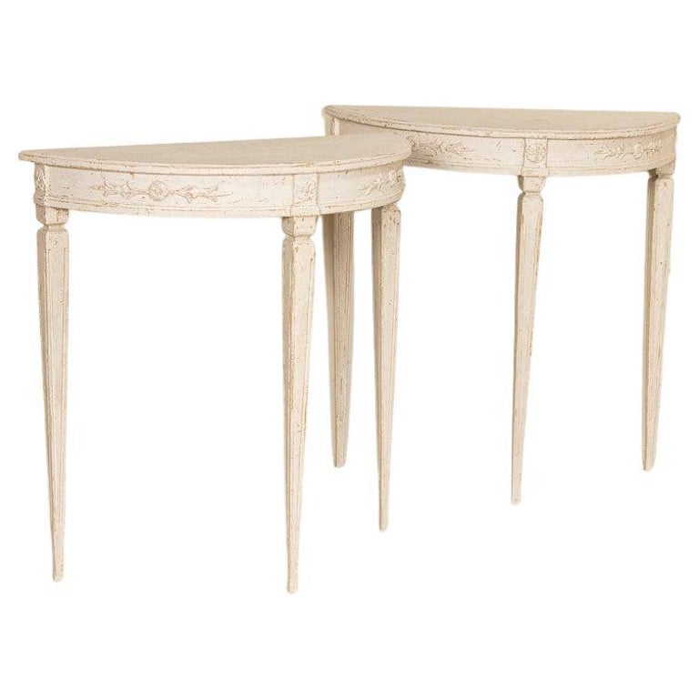 Pair, Demi-Lune Tables Painted White, Sweden Circa For Sale at 1stDibs