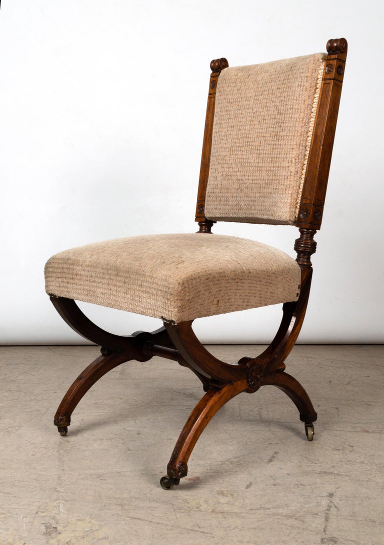 Pair Antique English Aesthetic Movement X Frame Stretcher Hall Side ...