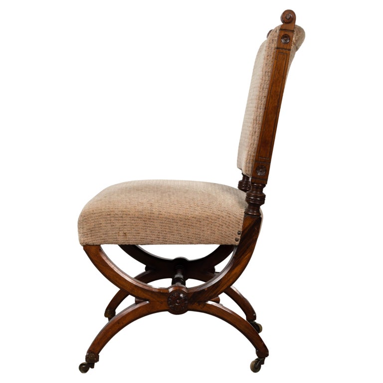 Pair Antique English Aesthetic Movement X Frame Stretcher Hall Side ...