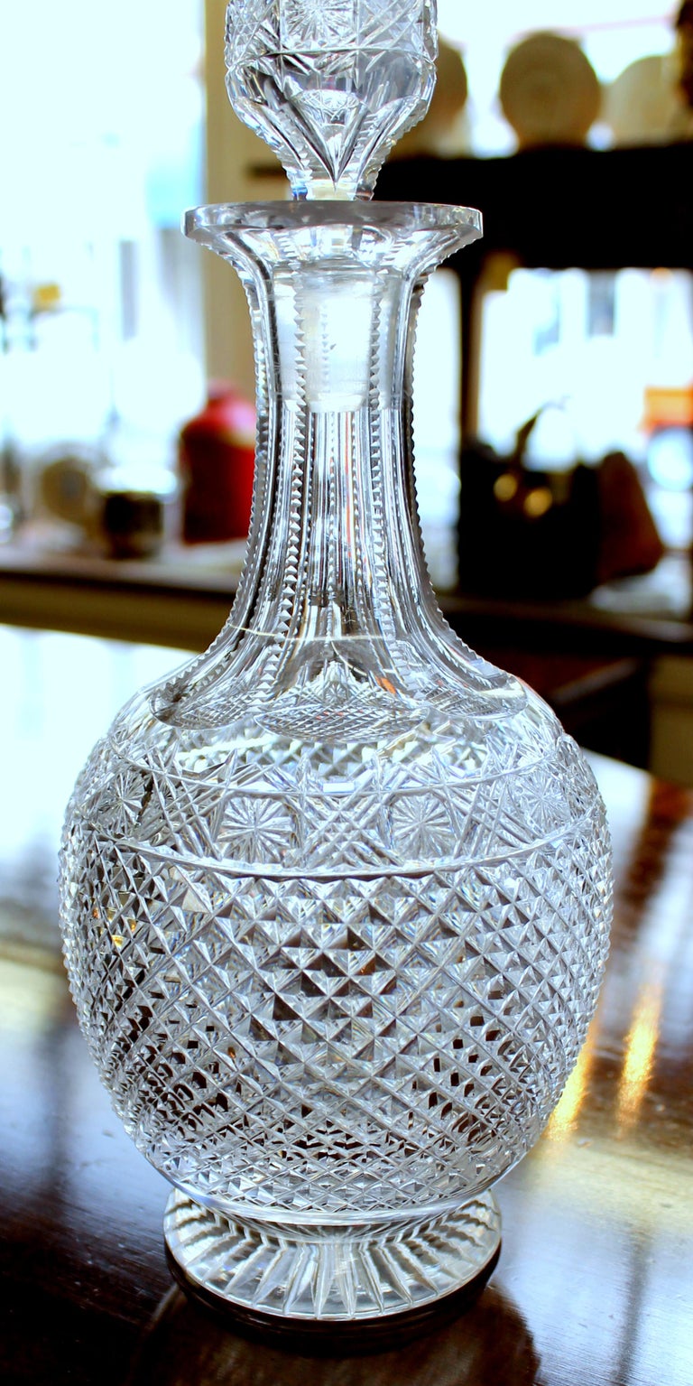 Pair of Antique English Hand Cut Crystal "Diamond" Motif Wine Decanters ...