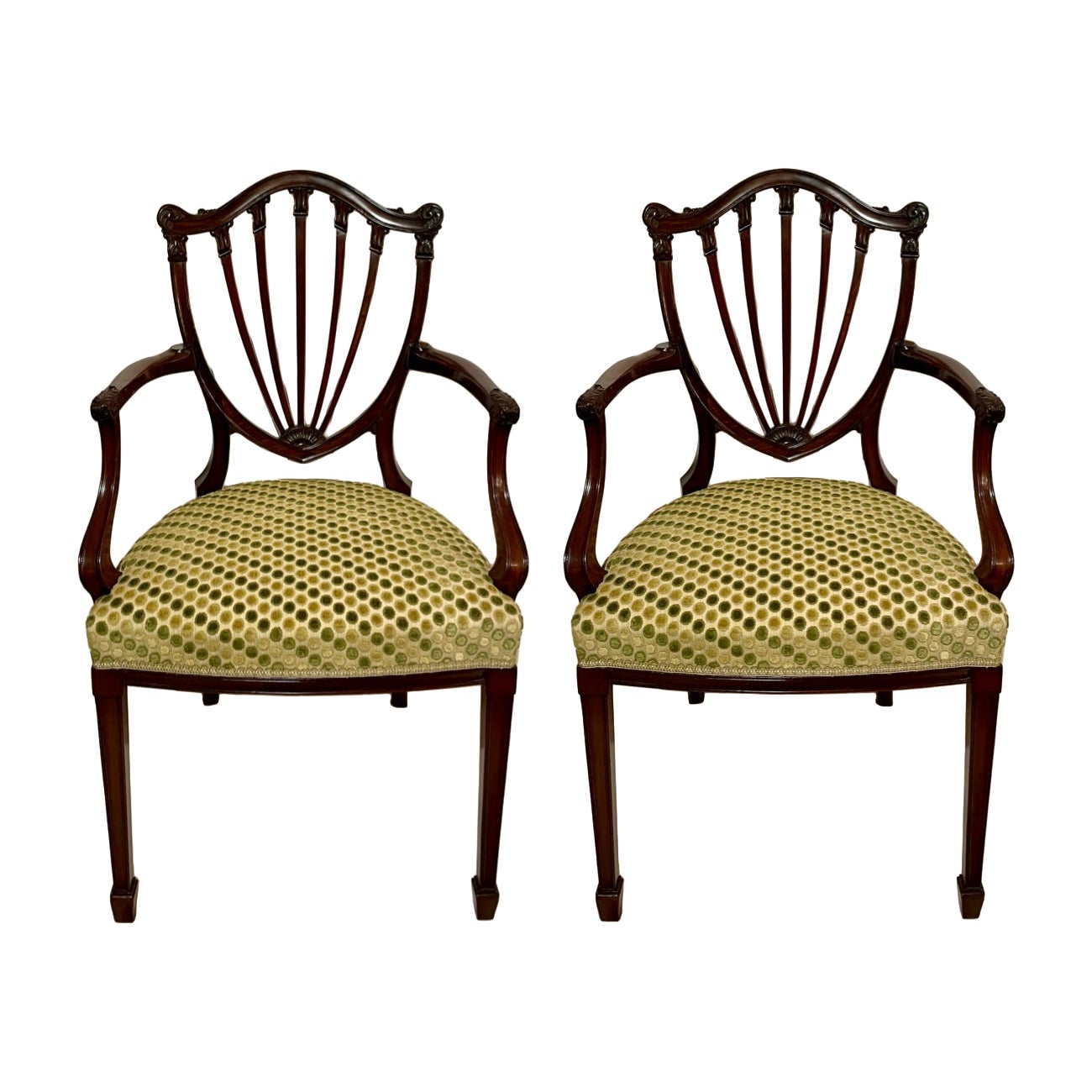 Pair Antique English Hepplewhite Shield Back Mahogany Chairs, Circa ...