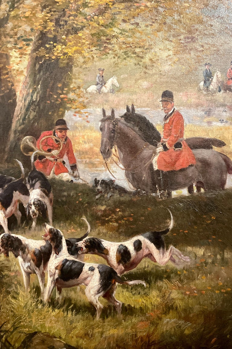 Pair Antique English "J.L. Petit" '1801-1868' Oil on Canvas "Hunting ...