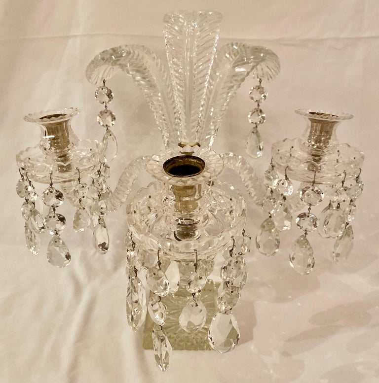 Pair of Antique English Prince of Wales Feather Crystal Candelabra For ...