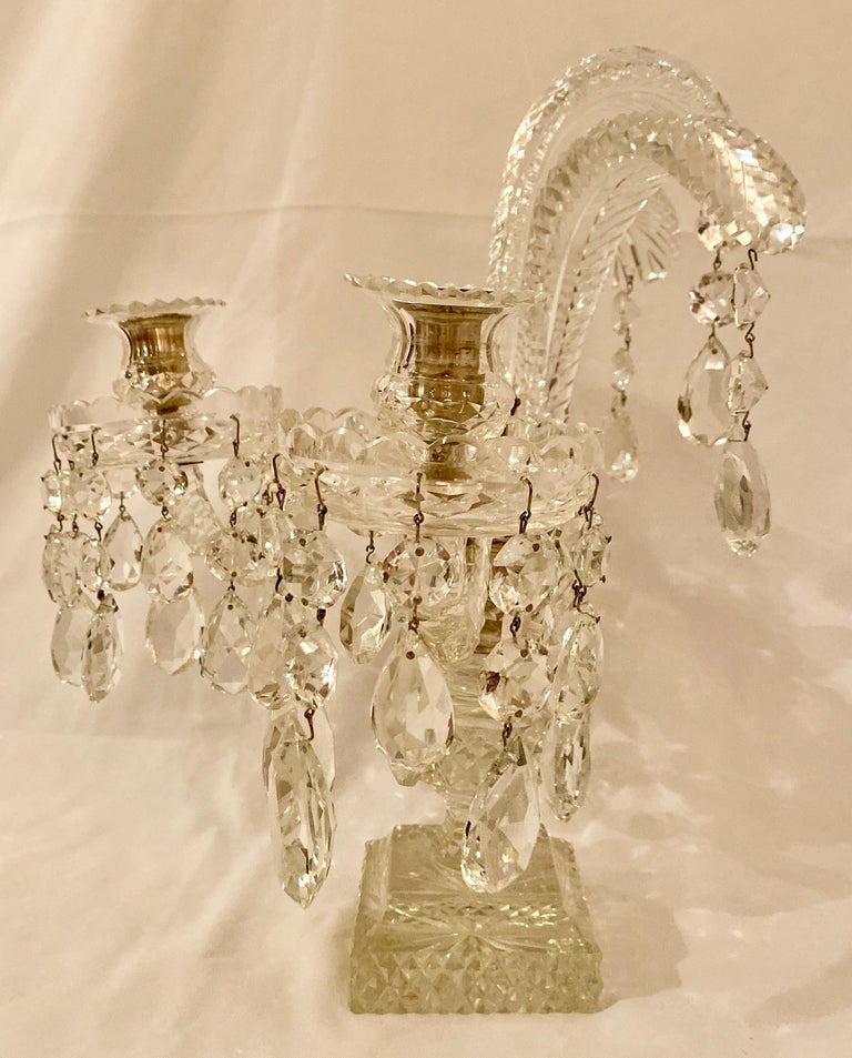 Pair of Antique English Prince of Wales Feather Crystal Candelabra For ...