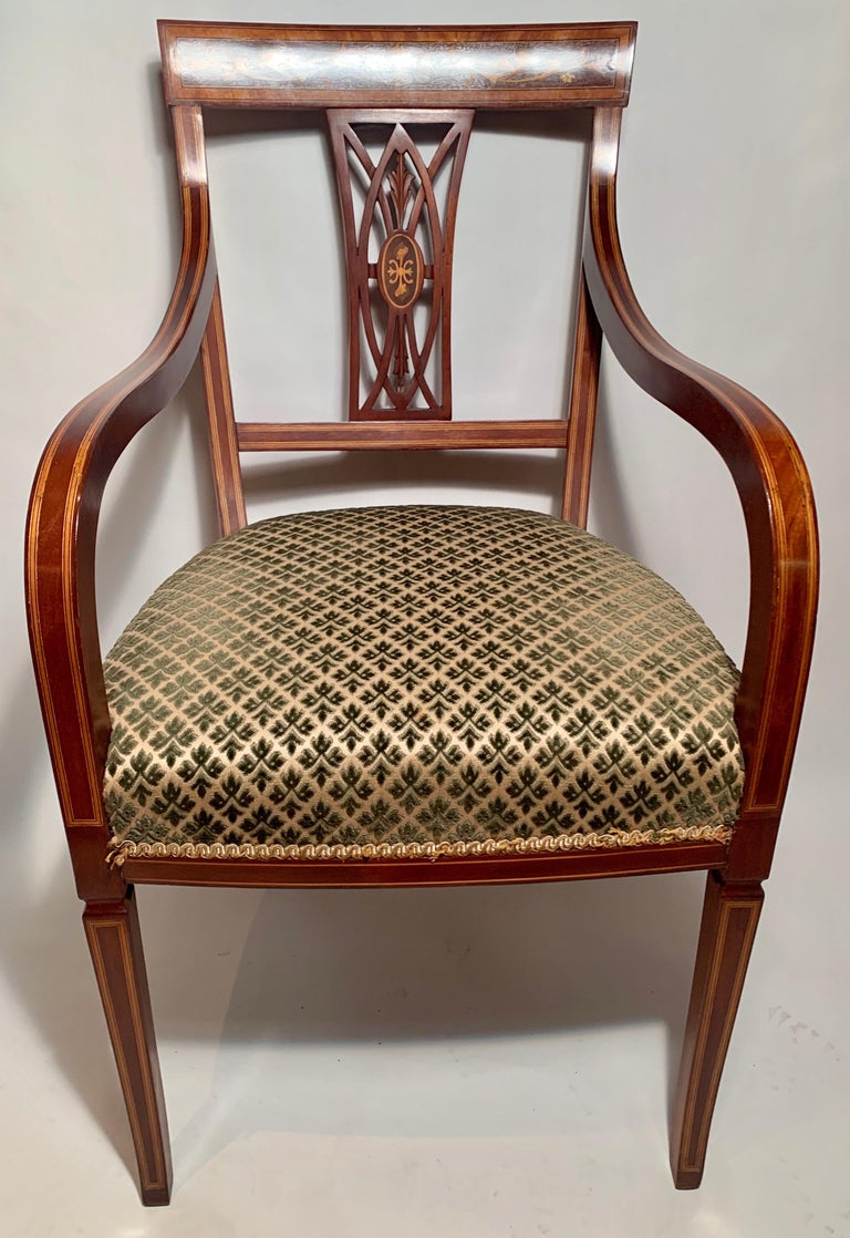 Pair of Antique English Sheraton Mahogany Armchairs at 1stDibs