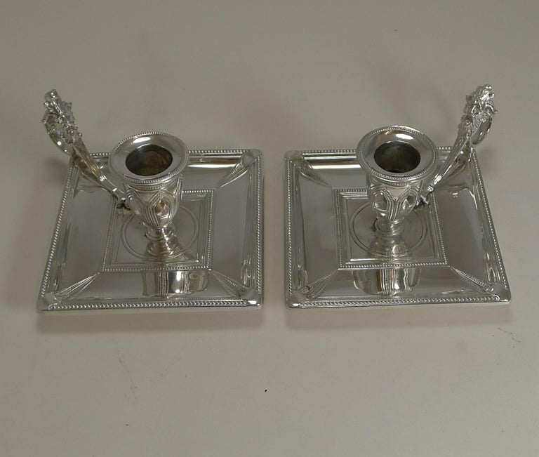 Pair Antique English Silver Plate Chamber Sticks by James Dixon and ...
