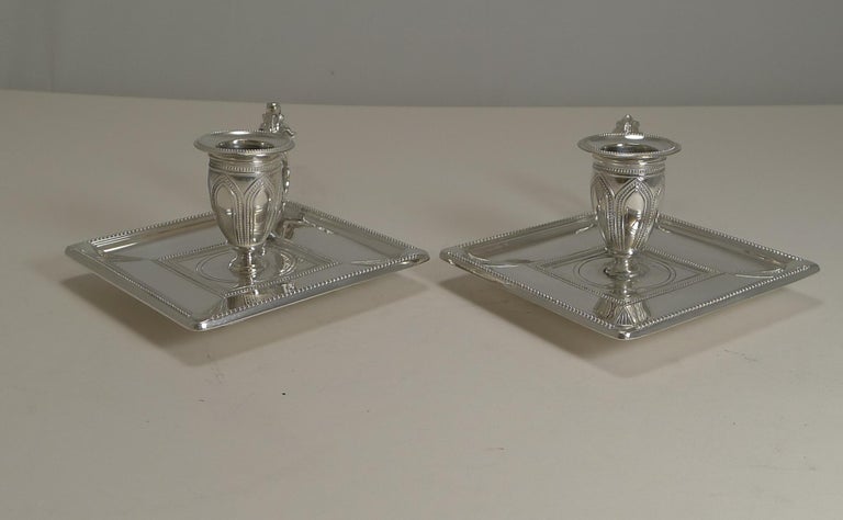 Pair Antique English Silver Plate Chamber Sticks by James Dixon and ...