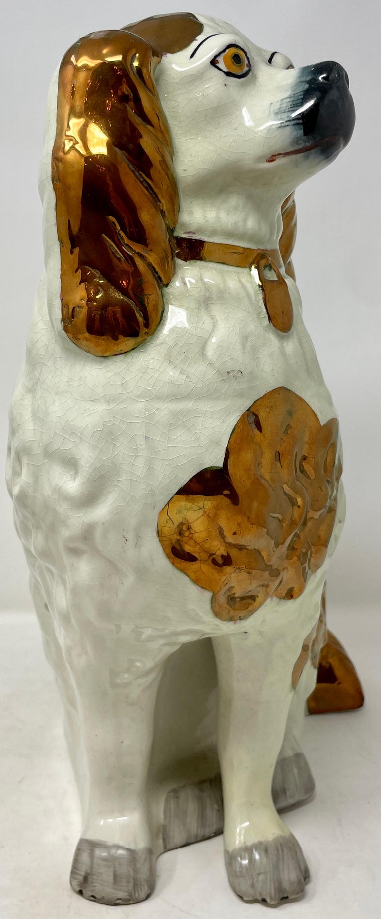 Pair Antique English Staffordshire Porcelain King Charles Spaniel Dogs ...