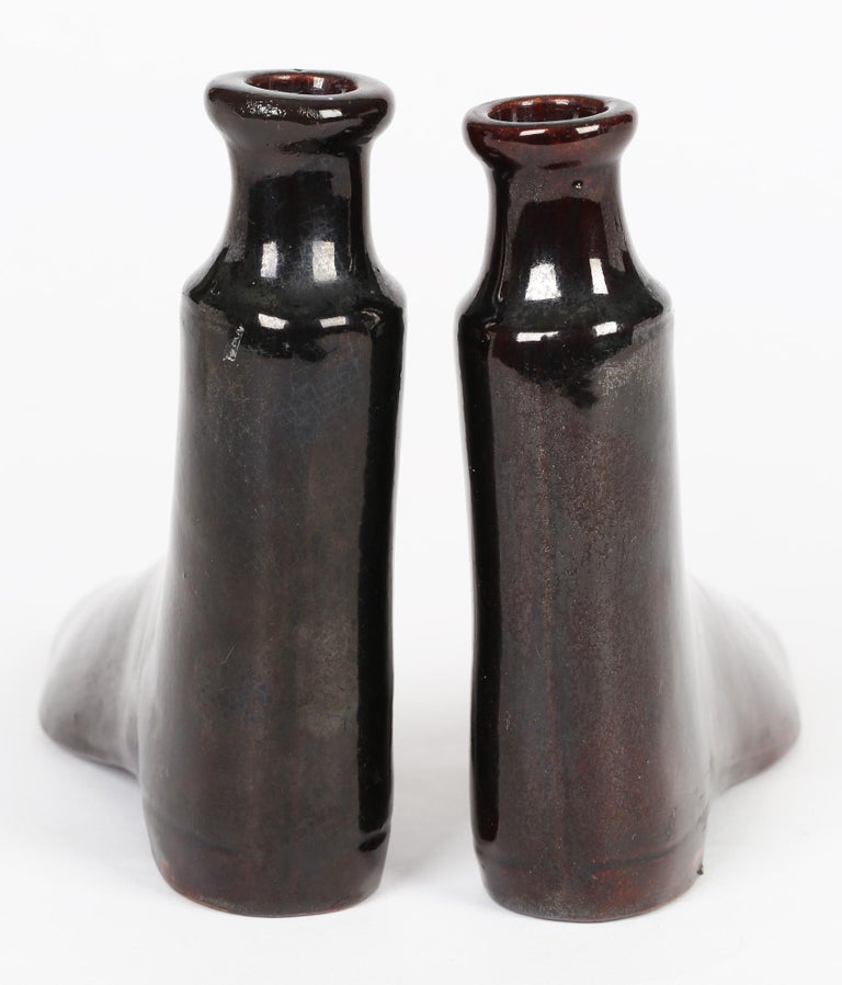Pair of Antique English Treacle Glazed Pottery Boot Shaped Spirit ...