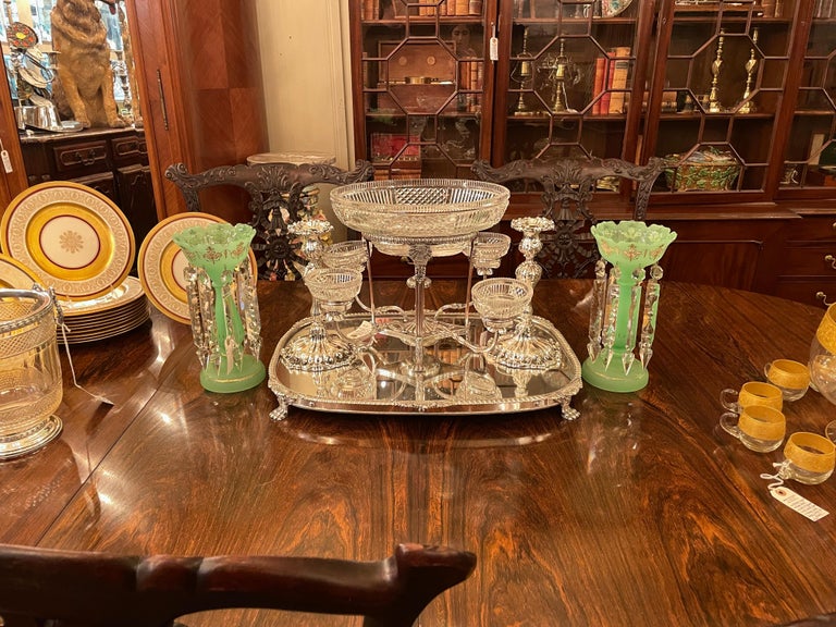 Pair Antique French "Art Nouveau" Green and Gold Opaline Glass Lustres ...