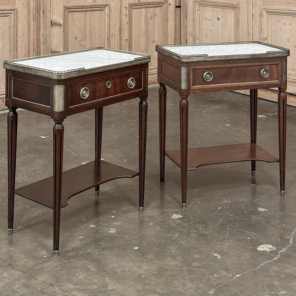 Pair Antique French Directoire~Louis XVI End Tables with Carrara Marble ...