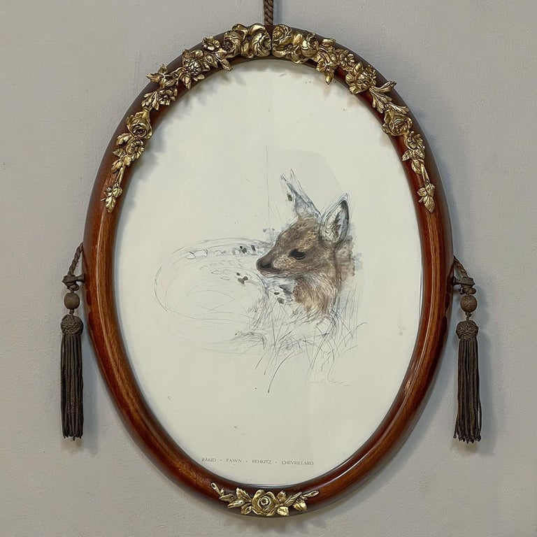 Pair Antique French Hand-Colored Lithographs in Mahogany Frames with ...