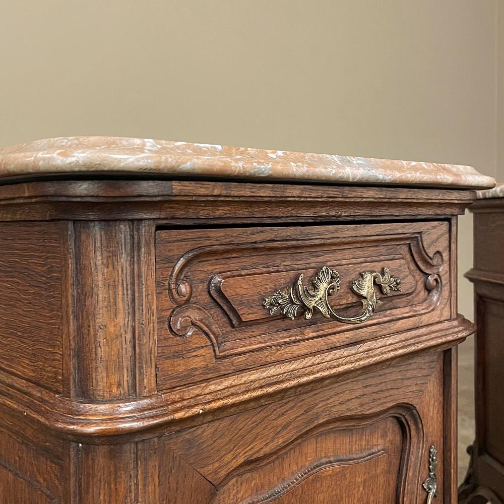 Pair Antique French Louis XV Marble Top Nightstands For Sale at 1stDibs