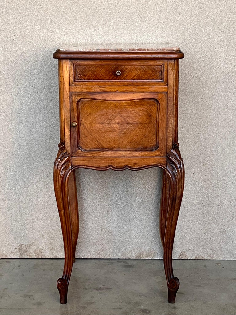 Pair Antique French Louis XV Marble Top Tall Nightstands For Sale at ...