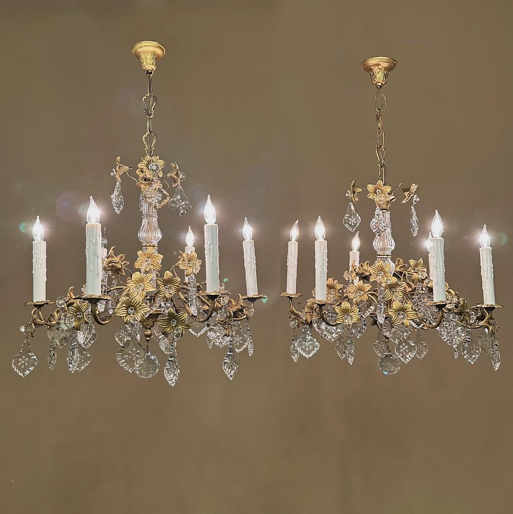 Pair Antique French Louis XVI Bronze and Crystal Chandeliers For Sale ...