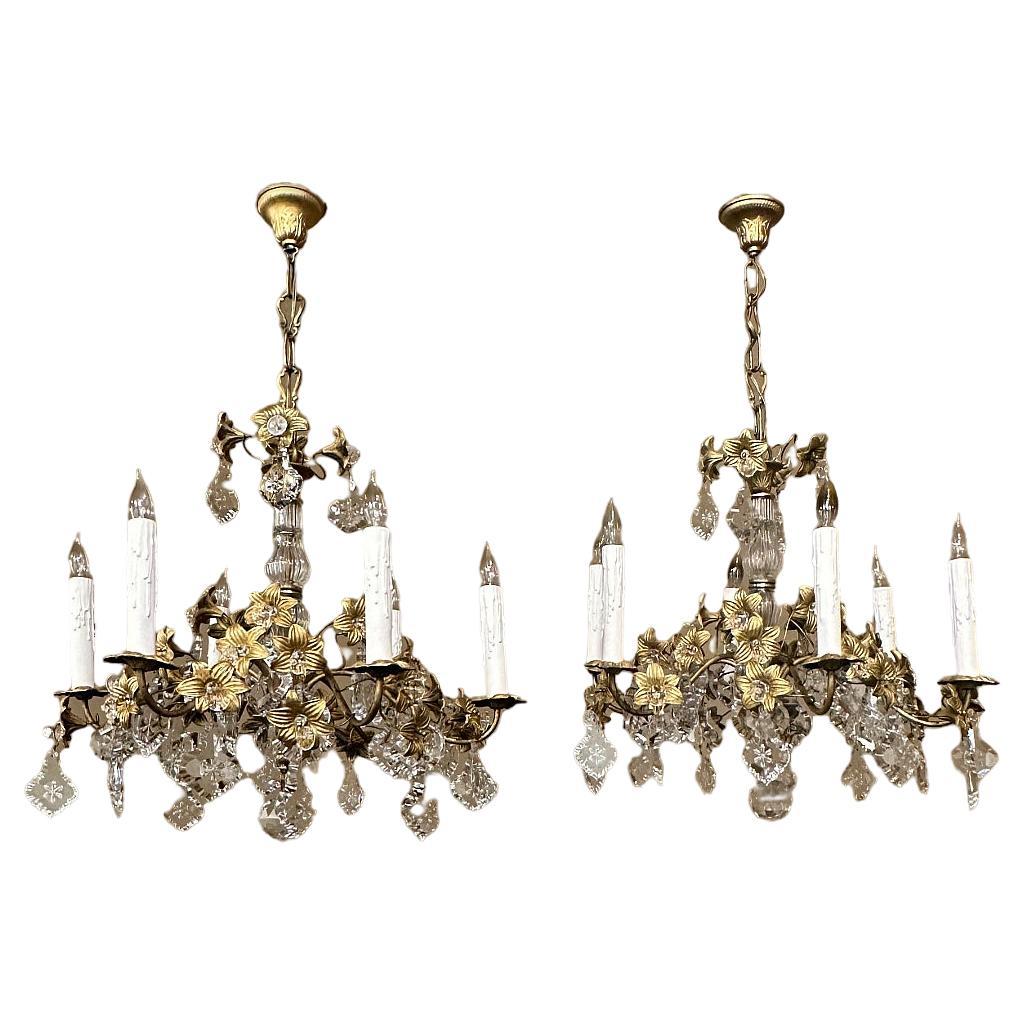 Pair Antique French Louis XVI Bronze and Crystal Chandeliers For Sale ...