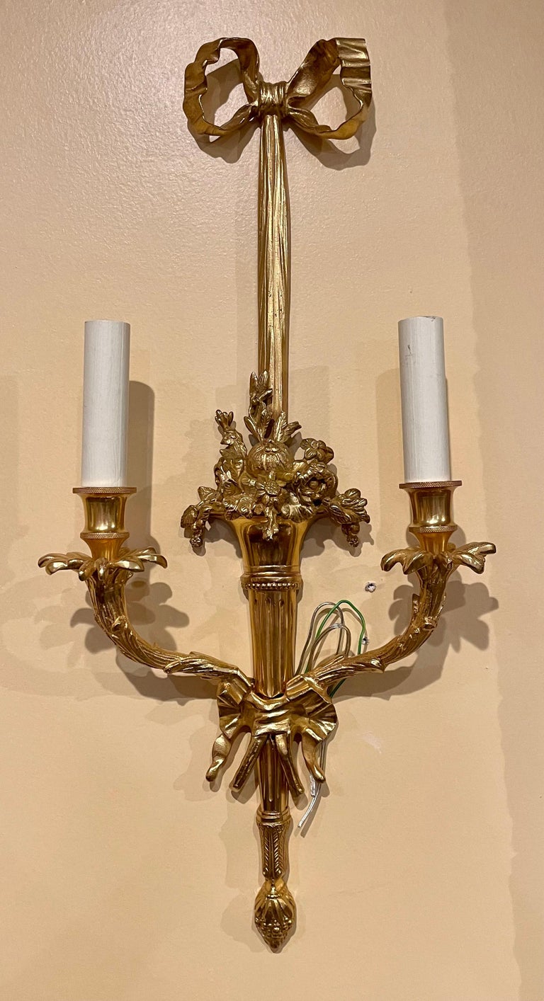 Pair Antique French Louis XVI Bronze D'Ore 2-Light Wall Sconces, circa ...