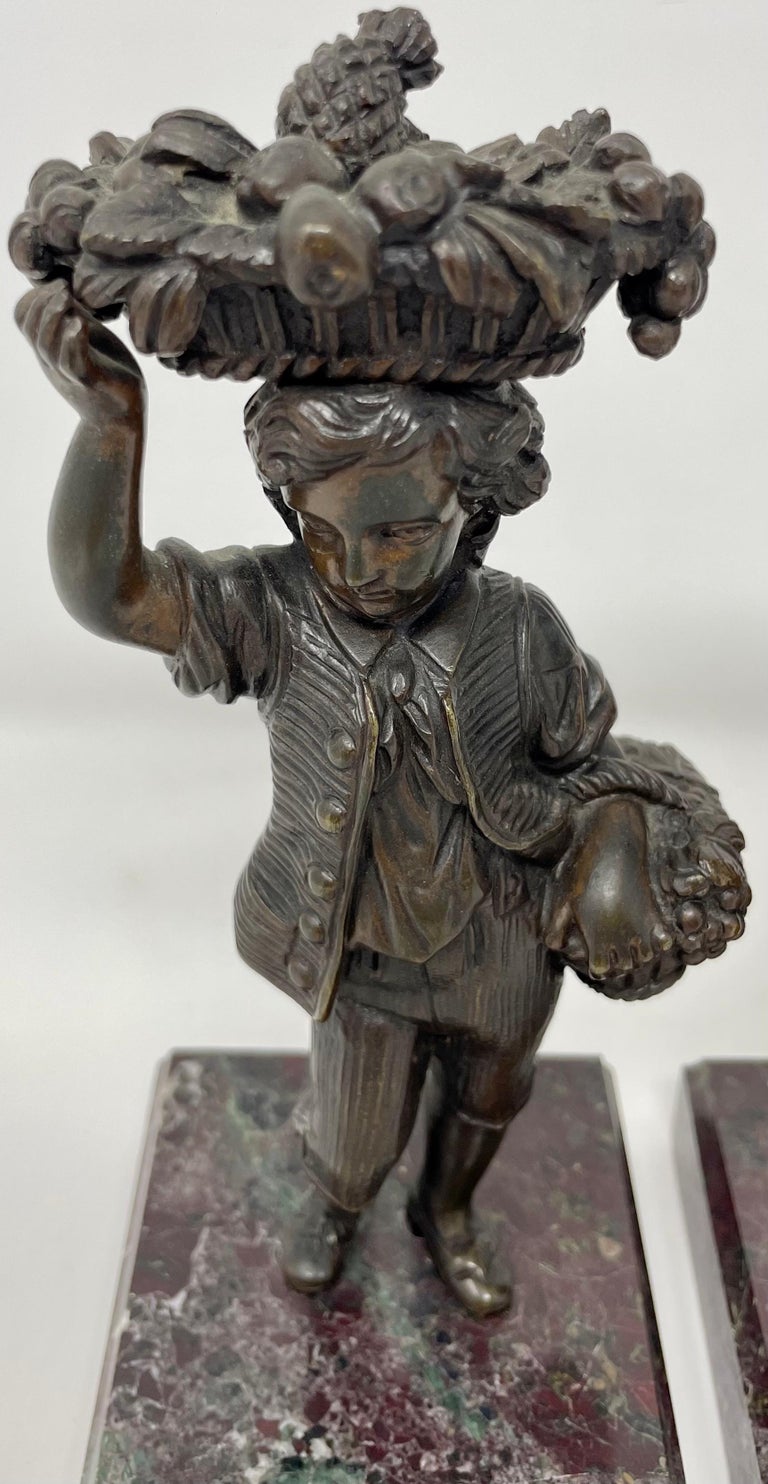Pair Antique French Miniature Boy and Girl Bronzes on Marble Bases For ...