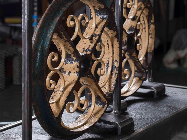 Antique French Painted Industrial Iron Wheels circa 1880 in Custom ...