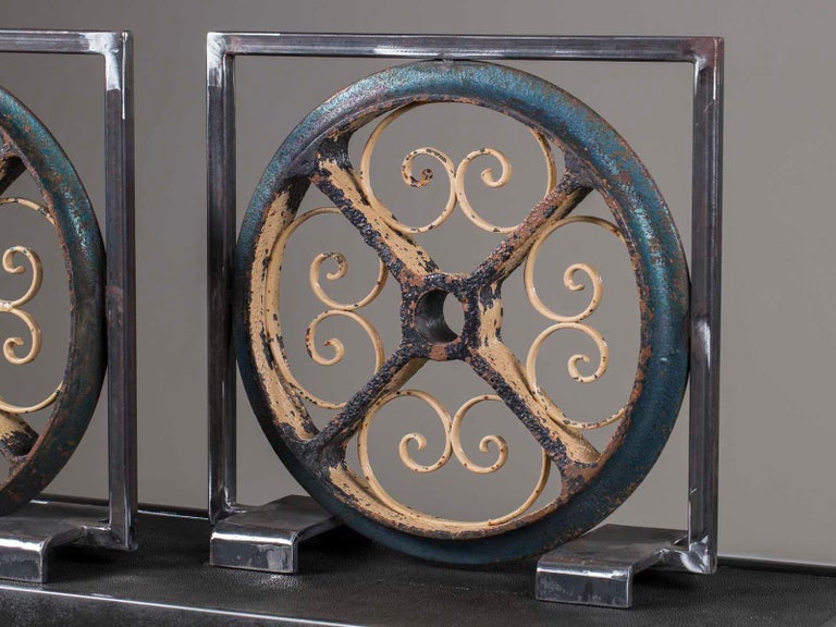 Antique French Painted Industrial Iron Wheels circa 1880 in Custom ...