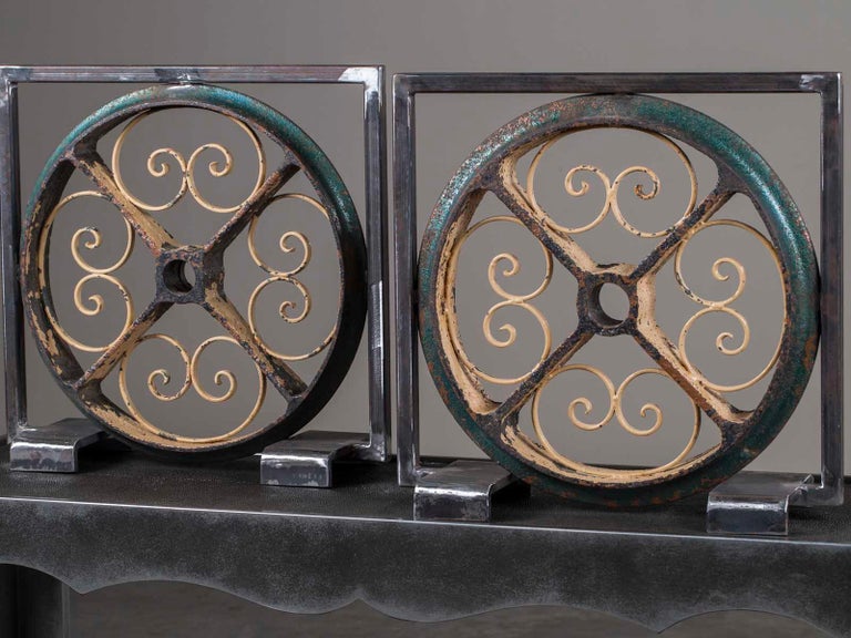 Antique French Painted Industrial Iron Wheels circa 1880 in Custom ...
