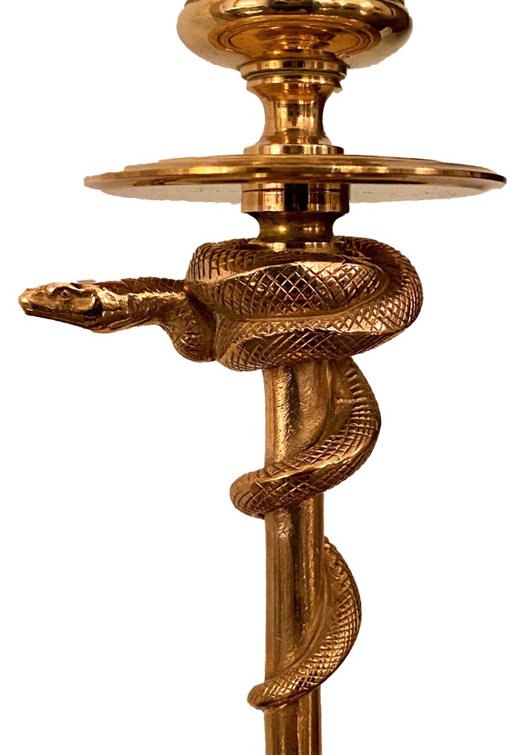 Pair of Antique Gold Bronze Snake Candlesticks by Ferdinand Barbedienne ...
