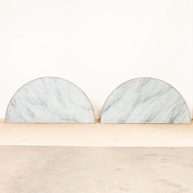 Pair, Antique Gustavian Gray Painted Demi Lune Side Tables with Faux ...