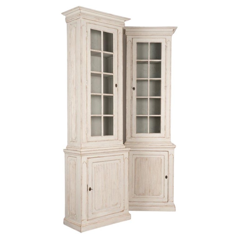 Pair, Antique Gustavian Tall Narrow Bookcases Display Cabinets from ...