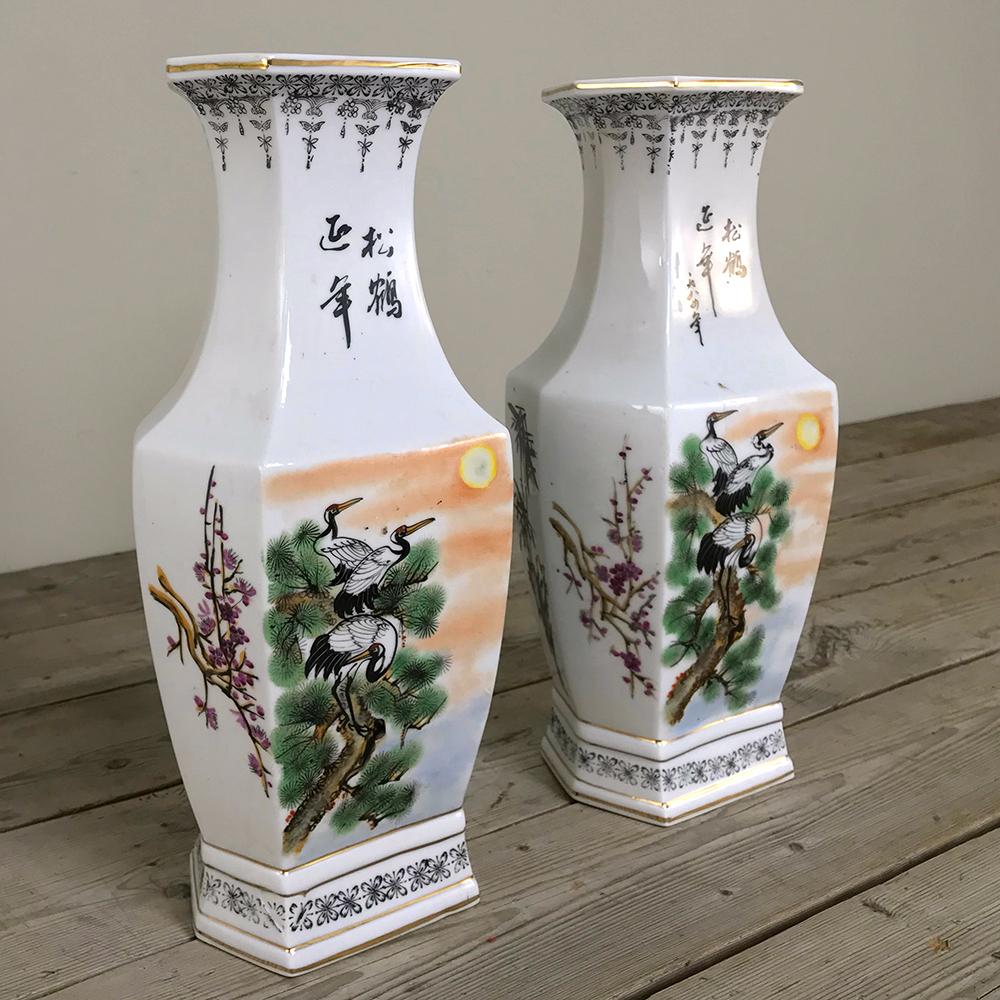 Pair of Antique Hand Painted Chinese Vases For Sale at 1stDibs ...
