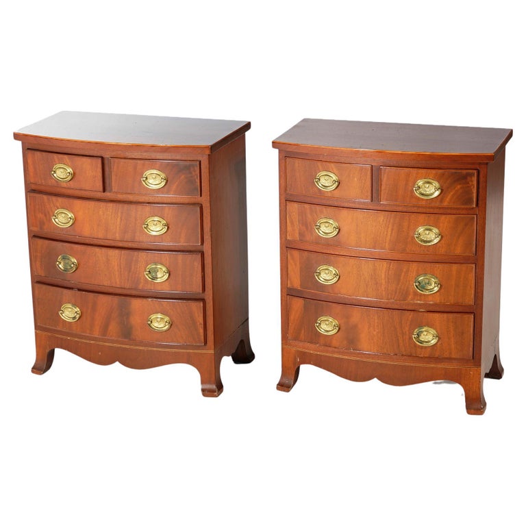 Pair Antique Hepplewhite Diminutive Flame Mahogany Bow Front Side ...