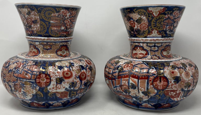 Pair Antique Imari Porcelain Fluted Design Vases, Circa 1880 For Sale ...