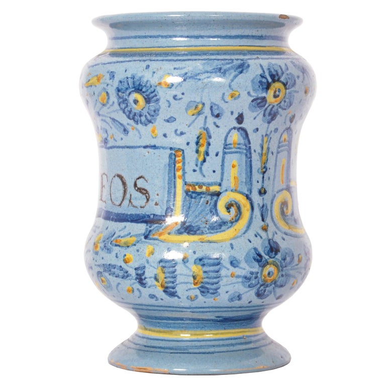 Pair Antique Italian Maiolica Pottery Albarelli Medicine Apothecary ...