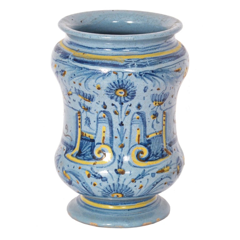 Pair Antique Italian Maiolica Pottery Albarelli Medicine Apothecary ...